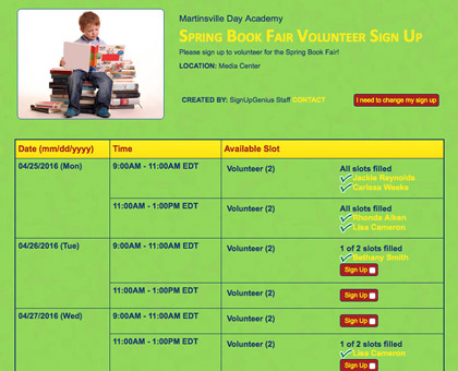 Scholastic Book Fair Volunteers | Organize with Online Sign Ups