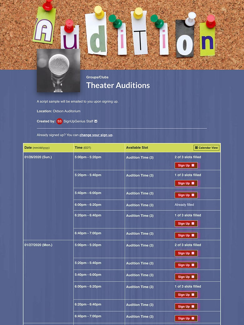 SignUpGenius.com: Free Online Sign Up Forms